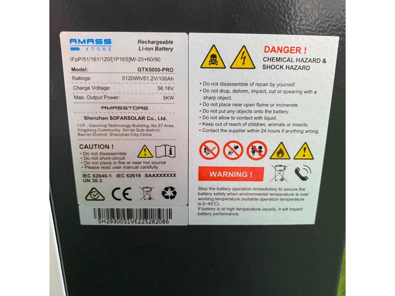 Аккумулятор для солнечных панелей Sofar GTX5000-PRO 5 кВт*час + кабель для 021